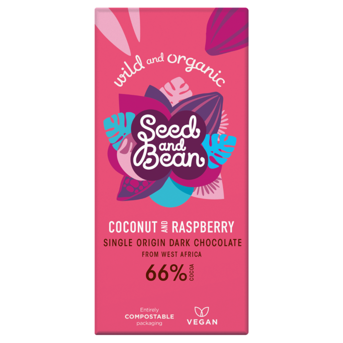 Seed & Bean Dark SAO Tome 66% Org Coconut & Rasp [10x75g]